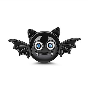 GNOCE Adorable Evil Bat Charm Bead Sterling Silver Black Plated Women Bat Bead Charms fit Bracelet/Necklace Halloween Jewery Gift for Wife Daughter Friend
