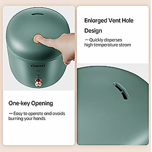 CHACEEF Mini Rice Cooker 2-Cups Uncooked, 1.2L Small Rice Cooker with Non-stick Pot, Mini Rice Maker with One Touch & Keep Warm Function, Food Steamer, Green