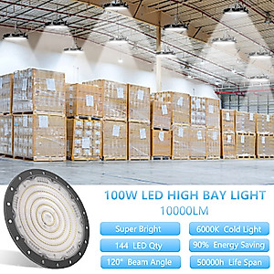 Royana 100W LED UFO High Bay Light 2 Pack, 10000LM Garage Lights High-Light Ceiling LED with 1.2M Cable 110V Plug LED Light Commercial Grade Lighting 6000K Shop Lights for Factory Warehouse Workshop