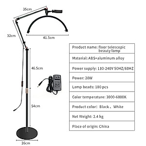 MEDSPALINE 20W LED Lash Lamp, Floor Half Moon Lamp for Eyelash Extensions, Esthetician, Eyebrow Technician, Tattoo Artists - Rotating Half-Moon Head, Shadowless Lighting, Adjustable Brightness.