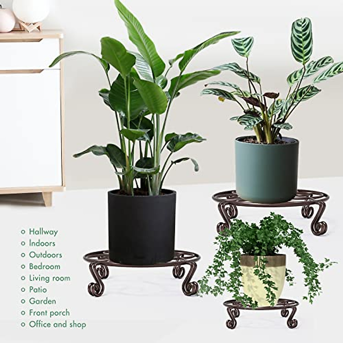 Yimobra Metal Plant Stand for Flower Pot 2 Pack Heavy Duty Potted Holder Indoor Outdoor Metal Rustproof Iron Garden Container Round Supports Rack for Planter (2PC Brown,11.8 Inches)