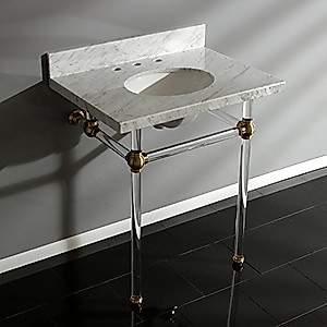Kingston Brass Fauceture KVPB30MA7 Templeton Carrara Marble Bathroom Console Vanity with Acrylic Pedestal, Carrara Marble/Brushed Brass