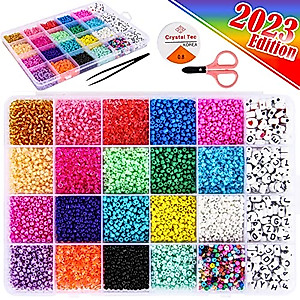 FUNZBO 10000pcs, 20 Colors 3mm Glass Seed Beads - Friendship Bracelet Kit, Beads for Bracelet Making Kit & Jewelry Making Kit, Gifts, Crafts for Teens, Kids, Girls, Boys