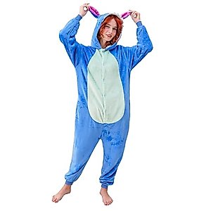 Adult Animal Onesie Pajamas, One Piece Halloween Cosplay Costumes for Women and Men (X-Large) Blue