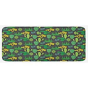 Ambesonne Cactus Kitchen Mat, Hand Drawn Various Spined Desert Cacti Succulent Plant Types Illustration, Plush Decorative Kitchen Mat with Non Slip Backing, 47" X 19", Charcoal Grey Green