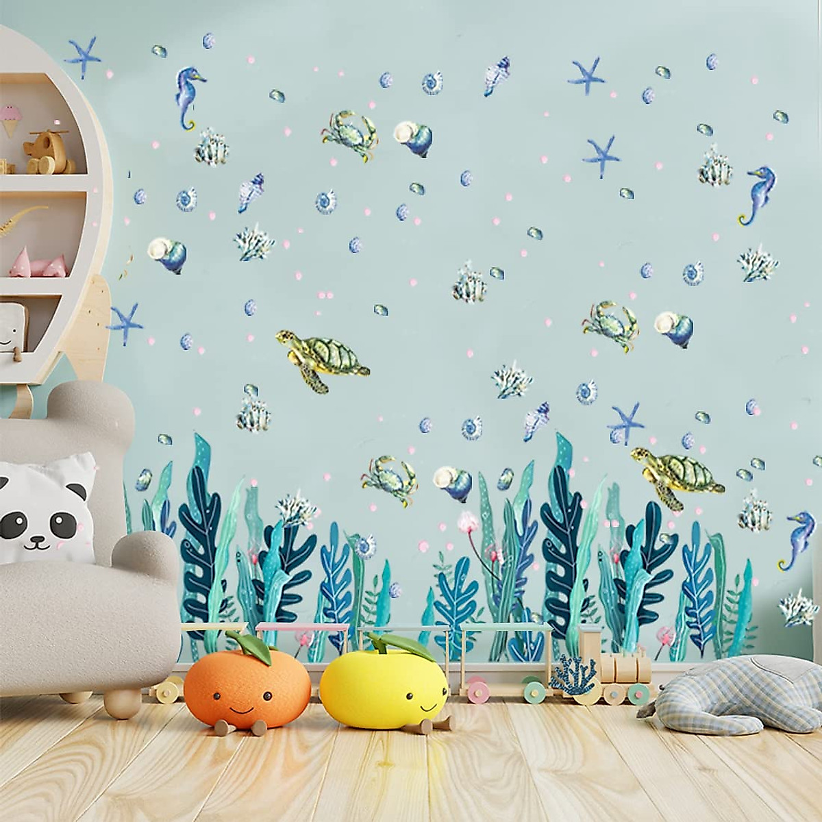 2 Sheets Under The Sea Wall Decals Sea Turtle Wall Stickers 3D Ocean Grass Seaweed Wall Decals for Kids,Room,Bathroom,Bedroom,Nursery,Home Wall Decoration,Toilet,Kitchen