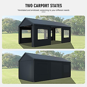 Yardsight 13'x 20' Carport, Heavy Duty Car Canopy Portable Garage with Removable Sidewalls and Roll-up Ventilated Doors & Windows for Car, SUV, Truck, Boat. Gray
