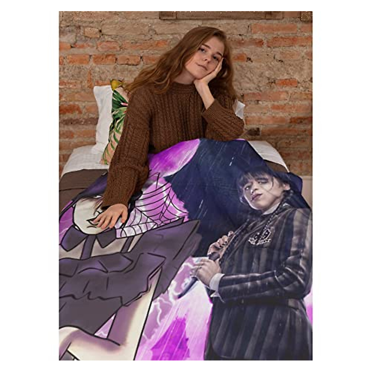 50X60 inches Wednesday Flannel Blanket, 350g/m² Addams Soft Throws Blanket Air Conditioner Sofa Bed Blankets, Movie Bedding Throw 3D Printed Blanket
