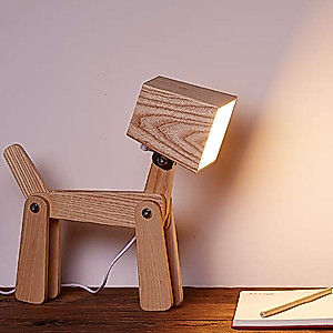 HROOME Kids Table Lamp - Wooden Dog and Dinosaur Desk Lamp