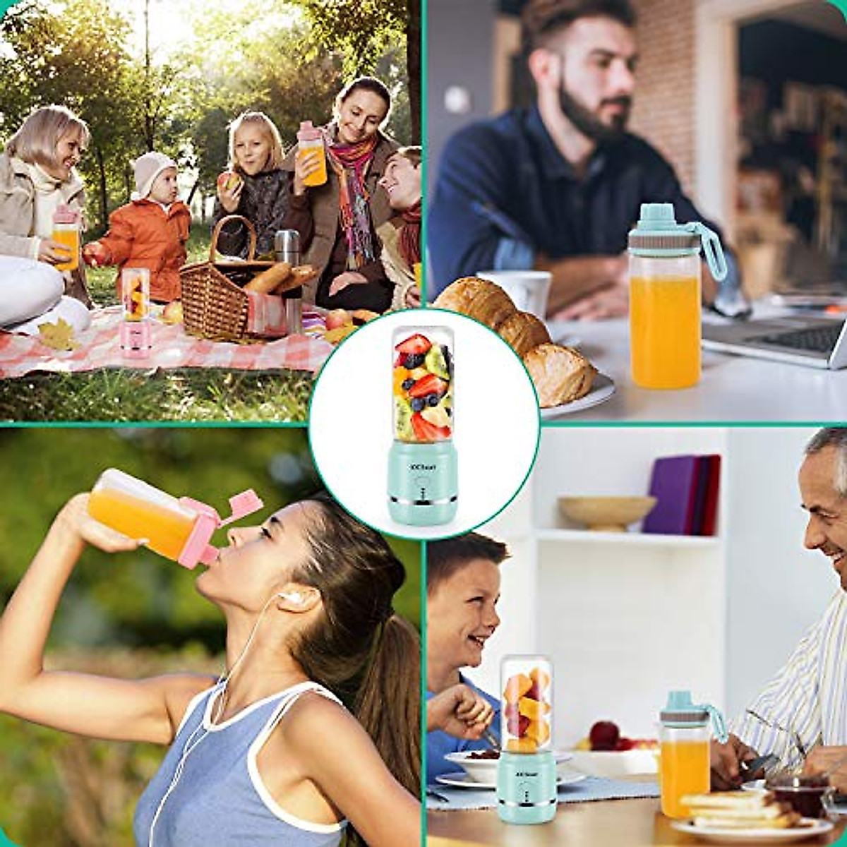 iOCSmart Portable Personal Size Blender, USB Rechargeable Mini Fruits Small Juicer Blender for Shakes and Smoothies with 2 Juice Cup Portable on the Go (Blue)