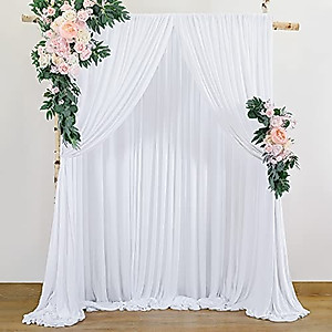 10ftx20ft White Thick Wrinkle Free Backdrop Curtain Panels for Parties, 4 Panels 5ftx10ft Polyester Photography Backdrop Drapes, Wedding Birthday Party Baby Shower