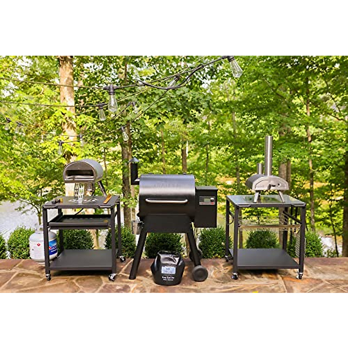 NUUK Three-Shelf Heavy Duty Rolling Outdoor Pizza Oven Table, 24" x 30" Steel Commercial Multifunctional Food Prep Worktable with Drawer on Wheels