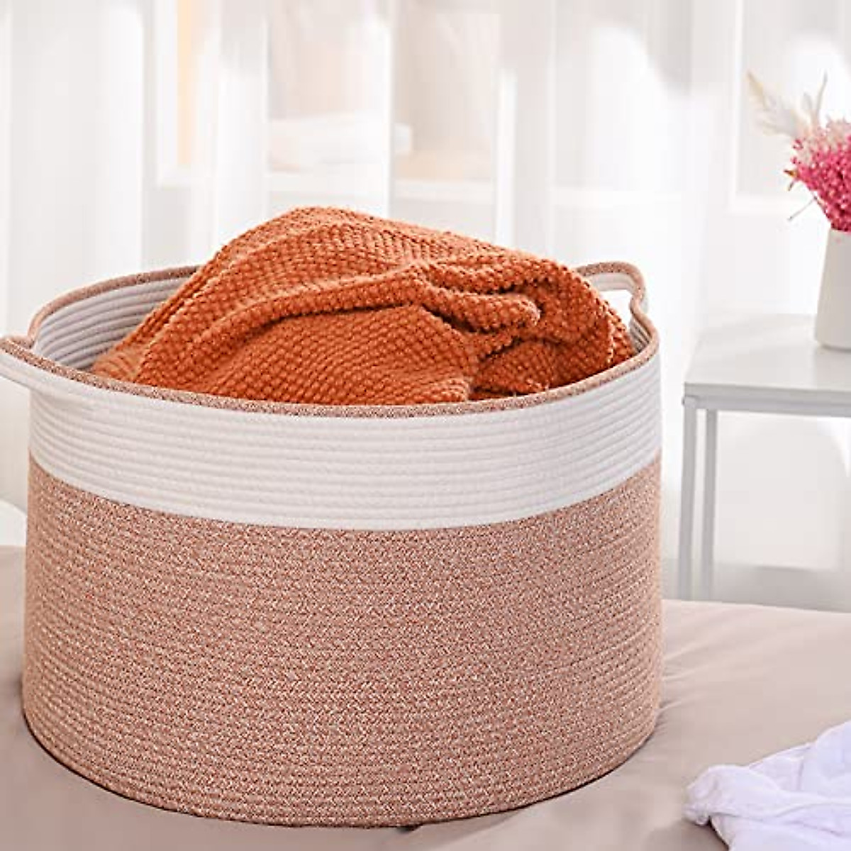 Large Cotton Rope Basket, 22"D x 14"H Extra Large Storage Basket, Soft Woven Baskets for Storage, Pillow, Clothes, Towel, Toys, Cushions, Throw Blanket Basket for Living Room