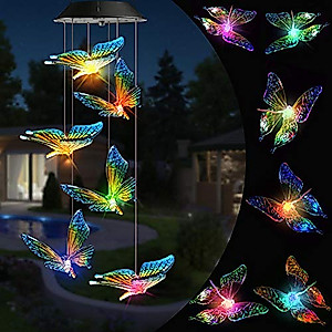 Toodour Solar Wind Chime Outdoor, Color Changing Wind Chimes Butterfly, LED Decorative Mobile, Waterproof Outdoor Decorative Lights for Patio, Balcony, Bedroom, Party, Yard, Window, Garden