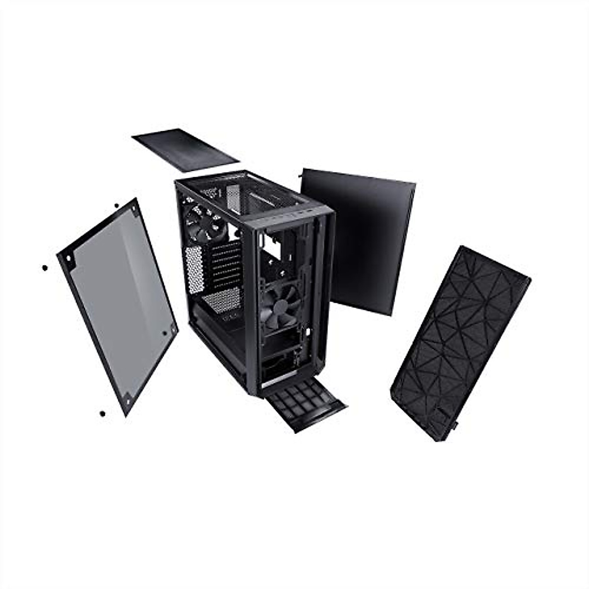 Fractal Design Meshify C - Compact Computer Case - High Performance Airflow/Cooling - 2X Fans Included - PSU Shroud - Modular Interior - Water-Cooling Ready - USB3.0 - Tempered Glass - Blackout