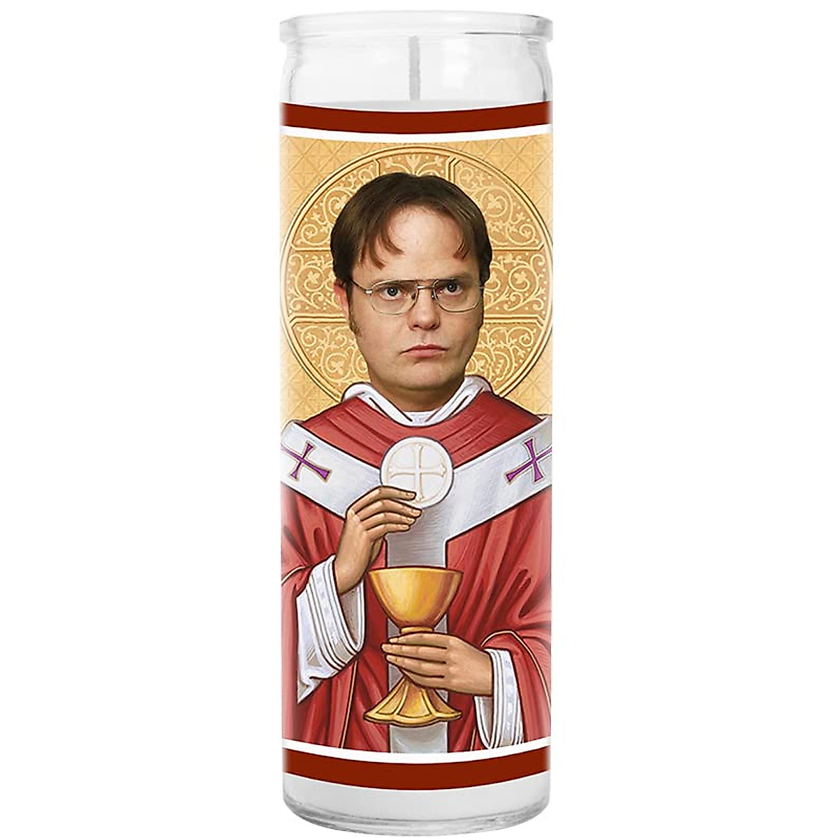 Rainn Wilson Celebrity Prayer Candle - Dwight Funny Saint Candle - 8 inch Glass Prayer Pop Culture Votive - 100% Handmade in USA - Funny Celeb Novelty Actor TV Show Movie Gift