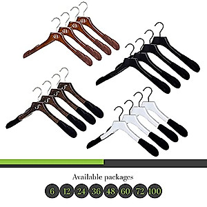 Premiere Luxe Wooden Hangers, Heavy Duty Non Slip Coat Hangers, Heavy Coat Hangers, Wide Shoulder Hangers Suit and Pants, (High Gloss Mahogany with Brown Velvet, 12pk)