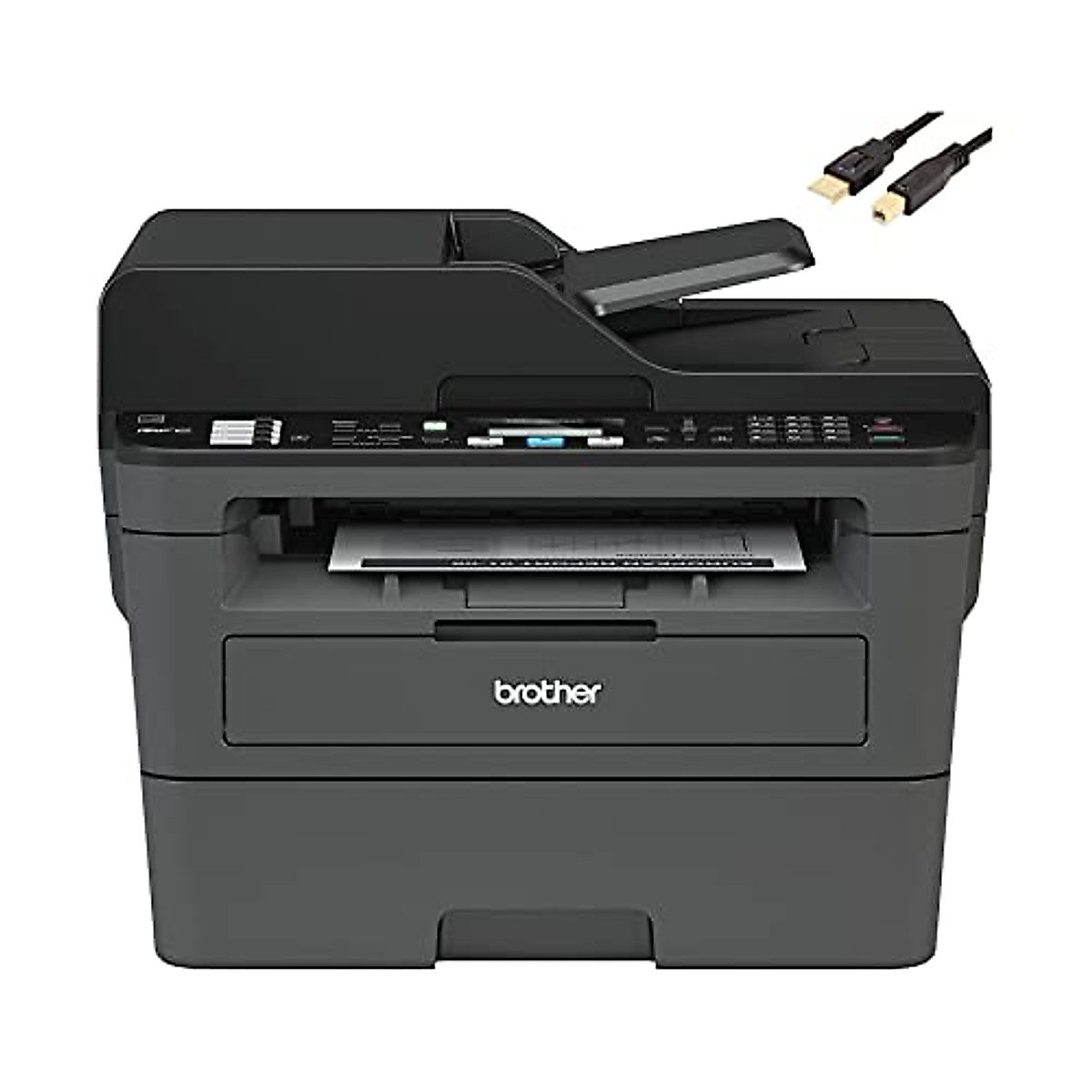 Brother MFC L26 Series All-in-One Laser Printer, Print, Copy, Scan, Fax - 26 ppm, 2400 x 600 dpi, 250 Sheets, Wireless, Mobile Printing, Auto 2-Sided Printing, with MTC Printer Cable (Renewed)