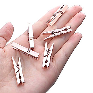 Mini Plastic Clips, 100 Pieces Rose Gold Photo Paper Pegs Clothespins Craft Clips for Hanging Pictures Clothes Paper Arts Crafts, Length : 3.5cm