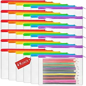 Feifeiya 48 Pcs Clear PVC Pencil Pouch Bulk 8.66 x 5.71 Inch Pencil Case Soft Pencil Bag Transparent Zipper Pencil Pouch for Kids Girls Boys School Supplies Travel Storage(Colorful)