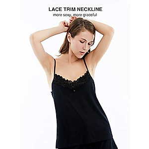 Femofit Pajamas Set for Women Lace Cami Tops and Shorts Cotton Modal Lingerie Soft Sleepwear Pjs (Black,M)