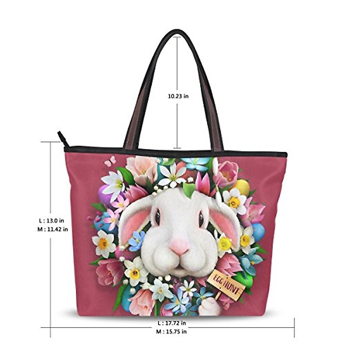 My Daily Women Tote Shoulder Bag Bunny Rabbit Flower Easter Handbag Large