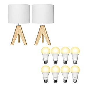 DEWENWILS Small Table Lamp & 8 Pack Warm LED Light Bulb