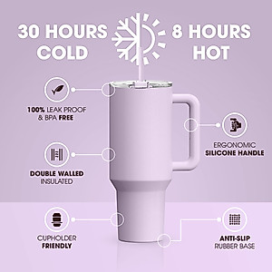osse 40oz Tumbler with Handle and Straw Lid | Double Wall Vacuum Reusable Stainless Steel Insulated Water Bottle Travel Mug Cup | Modern Insulated Tumblers Cupholder Friendly (Orchid)