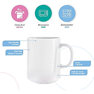 BLUE RIBBON White Sublimation Plain Blank Coffee Mug Hot Chocolate Mugs, Ceramic Mugs Hot Cocoa Mugs Mug Sets Pack of 2 15 oz