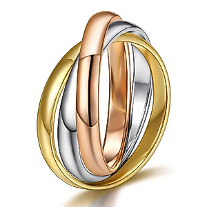 Naivo Tri-Color Gold Plated Interlocked Rolling Bands Ring Women's (ring size 9#)
