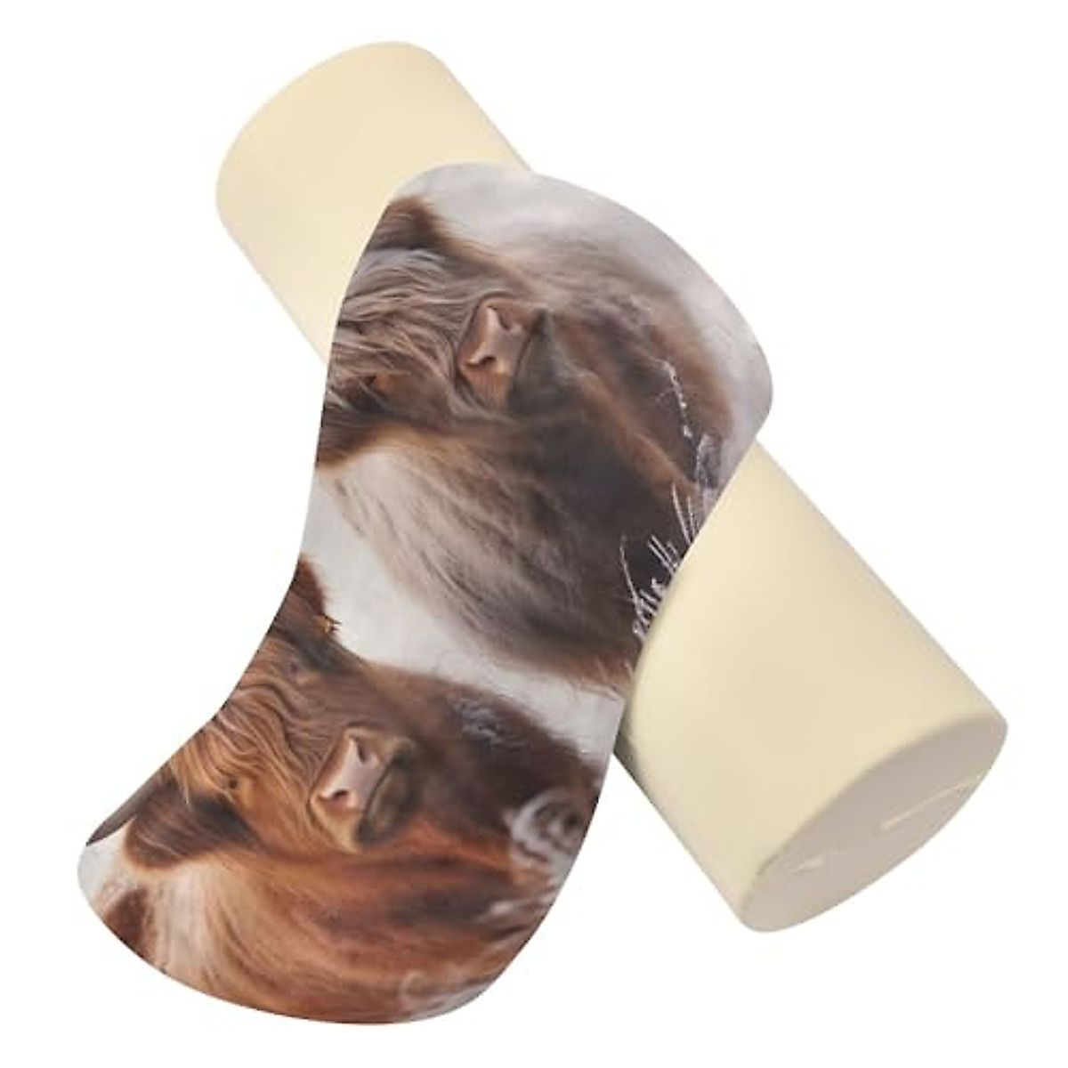 xigua Highland Cattle Neck Roll Pillow for Neck Relief with Removable Washable Cover - Memory Foam Round Cylinder Bolster, Ergonomically Designed for Head, Neck, Back, and Legs