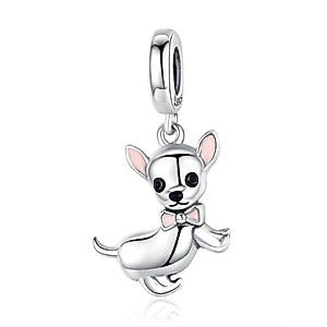 Chihuahua Dog Charm 925 Sterling Silver Dinosaur Charm Spider charm Cat Charm Animal Charm Dolphin Charm Mouse Charm for Pandora Charm Bracelet (Chihuahua)