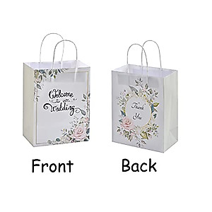 24 Pieces Welcome Bags White Wedding Gift Bags,Floral Design Thank You Gift Bags,“Welcome to Our Wedding”,Wedding Favor Bags, Bridal Party Gift Bags, 6"L x 3.2" W x 8.5"H (Wedding-small size)