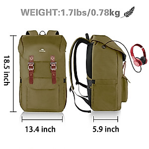 MATEIN Vintage Backpack Travel Laptop Backpack with usb Charging Port for Women & Men School College Students Backpack Fits 17.3 Inch Laptop Green