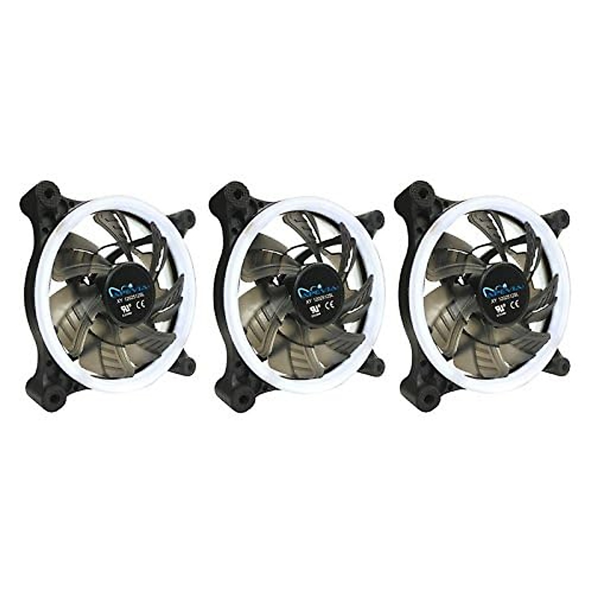 APEVIA 312L-CWH 120mm Silent Dual Rings White LED Fan with 32 x LEDs & 8 x Anti-Vibration Rubber Pads (3 Pk)