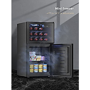 WATOOR Double Door Beverage Wine Cooler with Freezer,1.3 Cu Ft Mini Fridge and 1.3 Cu Ft Freezer with Reversible Door,Dual Zone Temperature Control,Perfect for Home or Office