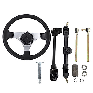 Vomeko Kart Steering Wheel Assembly - Gear Rack Pinion Adjustable Shaft Set with 300mm Steering Wheel Steel Kit for 150cc-250cc Engines Go Kart Steering System Replacement