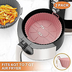 Air Fryer Silicone Liners for 4 to 7 QT [2 Pack] ME.FAN Air Fryer Silicone Liners Pot - Reusable Air Fryer Basket with Handles & Holes - Air Fryer Oven Accessories - Rose Pink+Light Grey