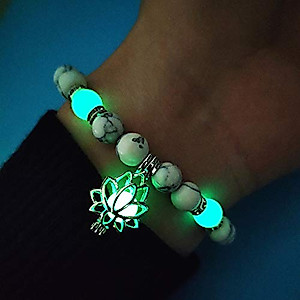 Luminous Glowing in the Dark Moon Lotus Flower Shaped Charm Bracelet for Women Natural Turquoise Stones Yoga Prayer Jewelry