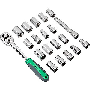 Amazon Brand - Denali 1/2-Inch, Drive Socket Set with Holder, 20-Piece
