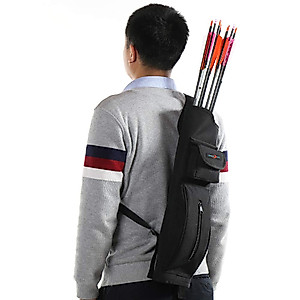 TOPARCHERY Archery Back Canvas Arrow Quiver Arrow Holder Shoulder Hanged Target Shooting Quiver for Arrows with Front Pockets (New Style)