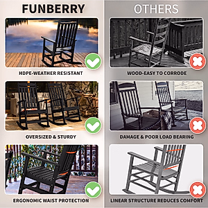 FUNBERRY Patio Rocking Chairs,Poly Lumber Rocker,All Weather Rocking Chair Outdoor,High Back Porch Rocker,Cracker Barrel Rocking Chairs for Porch,360lbs