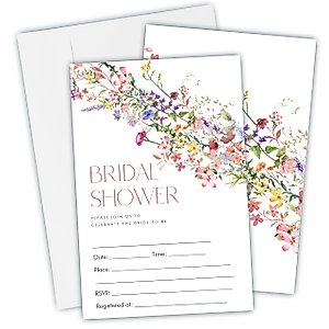 DYIRBIIY Floral Bridal Shower Invitations, 25 Spring Wild Flower Fill In Style Invitations With Envelopes For New Couples, Mr And Mrs, Newlyweds Invites, Party Favor & Decorations