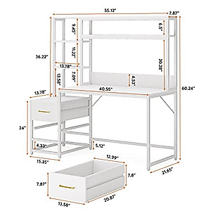 LITTLE TREE Computer Desk with Drawers and Hutch, Rustic Office Desk with Storage Shelves for Home Office