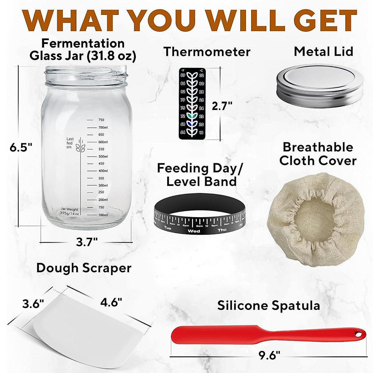 Ultimate Sourdough Starter Jar Kit 31.8 oz - Reusable Jar for Easy Bread Baking - Perfect to Make Your Sour Dough Starter - Easy to Use & Clean - Complete Sourdough Starter Kit - Great Christmas Gift