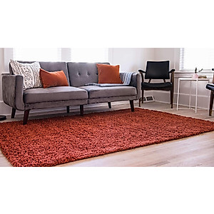 Unique Loom Solo Solid Shag Collection Modern Plush Terracotta Area Rug (12' x 15')