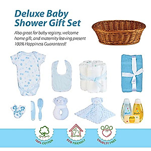 Basket for Boy - 18 Baby Boy Essentials, Blue Baby Gift Sets for Newborn, New Baby Boy Gift Basket, Maternity Welcome Baby Boy Gift