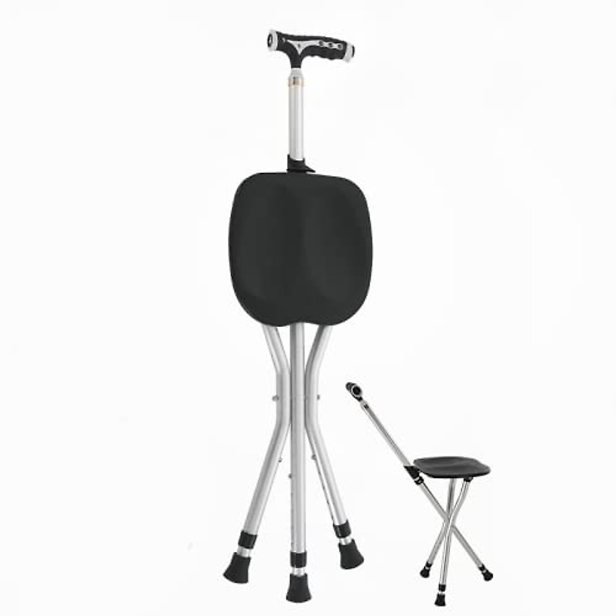 Rollator Walkers Walking Stick Lightweight Easy Folding Adjustable Height Anti Slip Elderly Walking Cane Chair Rest Tripod Stool Walkers Walker for Seniors