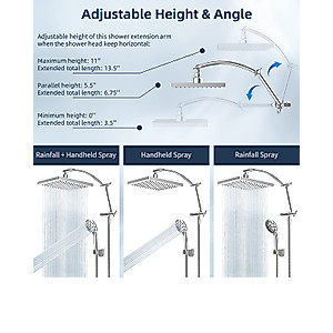 Hibbent High Pressure 8 Inch Rainfall Shower Head/Handheld Showerhead Combo/Adjustable Shower Extension Arm, 7-Spray, 71 Inch Shower Hose, Chrome