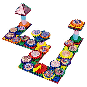PicassoTiles 101 Master Builder Magnetic Building Block Toy Set Construction Magnet Tile Blocks Education Toys with 22 Optical Illusion Spinning Disk, 27 Gear Wheels and Engineering Columns PTW101